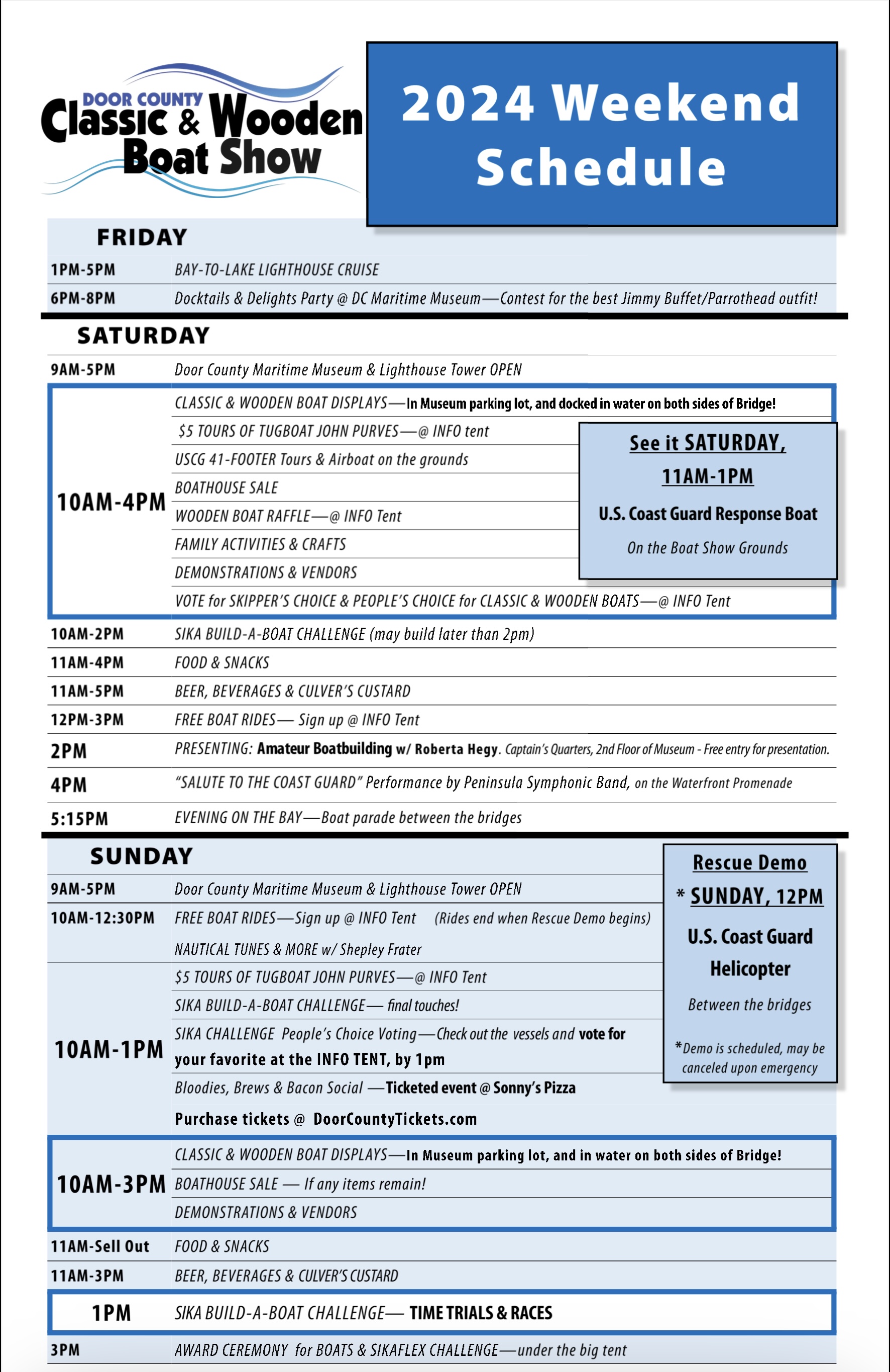 2024 Show Schedule | Door County Classic and Wooden Boat Show